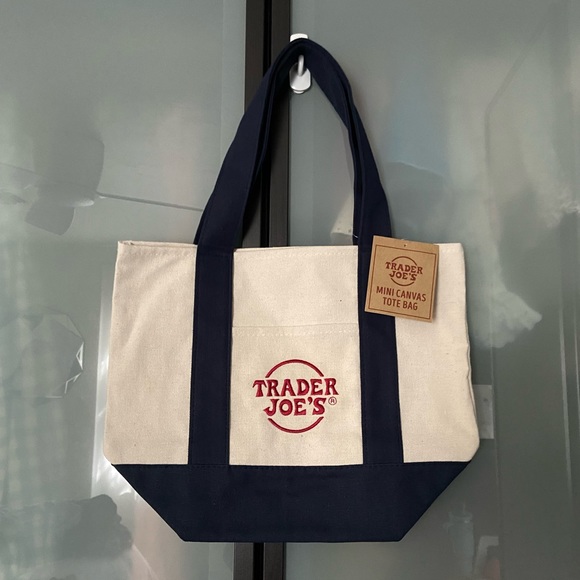 trader joe’s | Bags | Trader Joes Mini Canvas Tote Bag Blue New | Poshmark